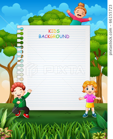 Paper template design with children on nature - Stock Illustration ...
