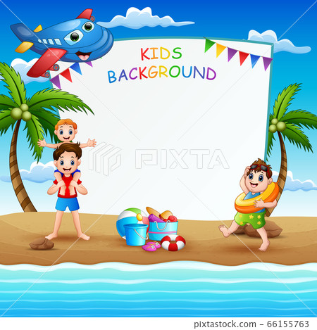 Border template with kids on summer holiday... - Stock Illustration ...