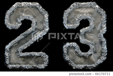 Set of numbers 2, 3 made of industrial metal on... - Stock Illustration ...