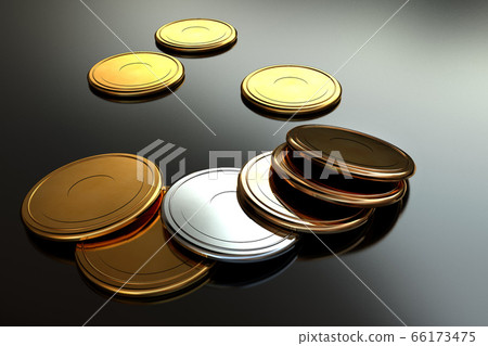 3D illustration of gold and silver discs on a... - Stock Illustration ...
