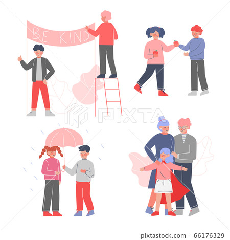 Polite and Kind Kids Set, Children Sharing with... - Stock Illustration ...