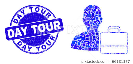 Blue Scratched Day Tour Seal and User Case Mosaic - Stock Illustration ...