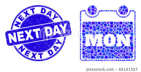 Blue Distress Next Day Seal and Monday Calendar... - Stock Illustration ...