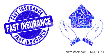 Blue Scratched Fast Insurance Stamp and House... - Stock Illustration ...