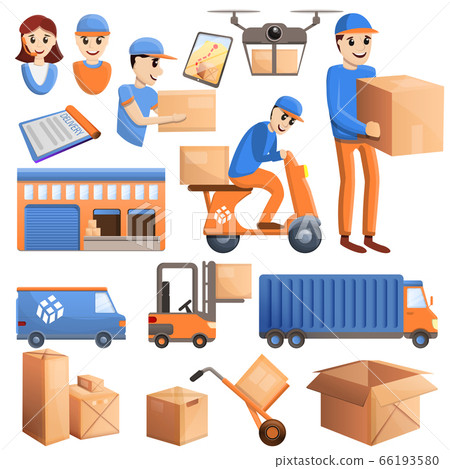 Parcel delivery icons set, cartoon style - Stock Illustration [66193580 ...