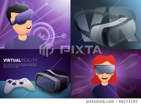 Game goggles banner set, cartoon style - Stock Illustration [66211193 ...