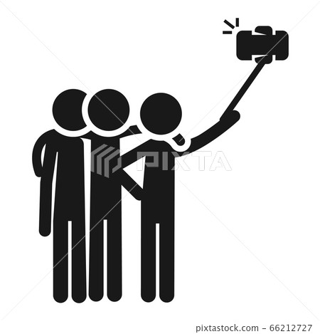 Three friends making selfie icon, simple style - Stock Illustration ...