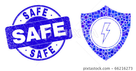 Blue Grunge Safe Stamp Seal and Electric Shield... - Stock Illustration ...