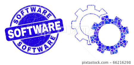 Blue Grunge Software Stamp and Cogs Mosaic - Stock Illustration ...