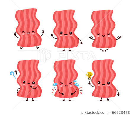 Cute happy funny bacon set collection - Stock Illustration [66220478 ...