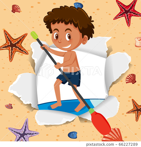 Background template design with happy boy on the - Stock Illustration ...