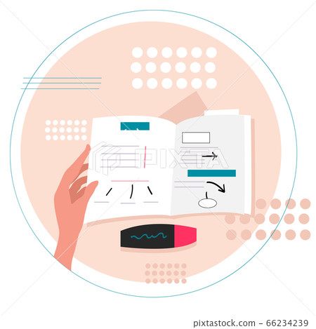 The hand holds a notebook, a notebook with a... - Stock Illustration ...