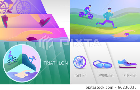 Triathlon banner set, cartoon style - Stock Illustration [66236333] - PIXTA