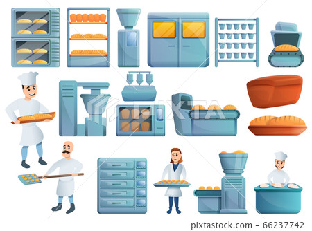 Bakery factory icons set, cartoon style - Stock Illustration [66237742 ...