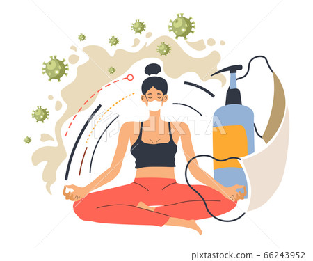 Female character meditating on coronavirus... - Stock Illustration ...