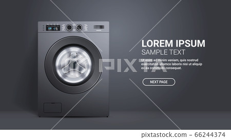realistic washing machine front view of steel... - Stock Illustration ...