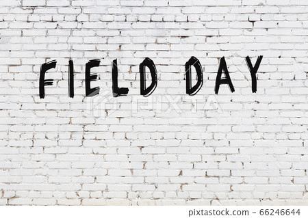Word field day painted on white brick wall - Stock Illustration ...