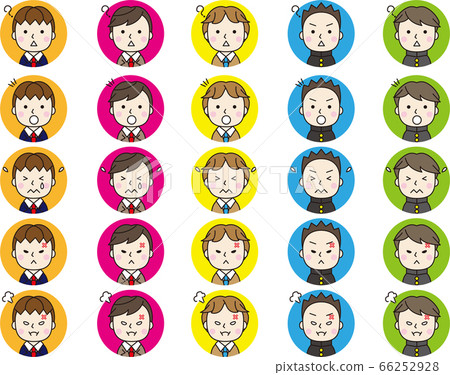 Male Student Anger Surprise Question Face Icon Set - Stock Illustration ...