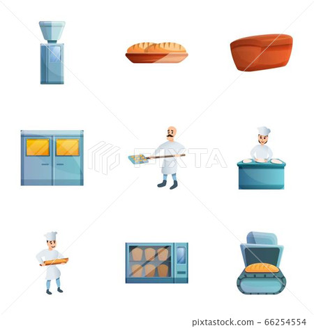 Bakery factory icon set, cartoon style - Stock Illustration [66254554 ...