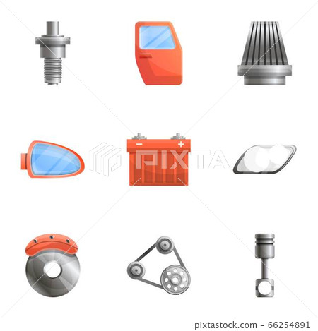 Car spare parts icon set, cartoon style - Stock Illustration [66254891 ...