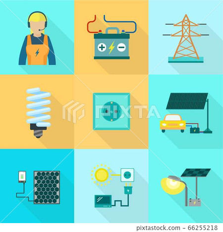 Electric icon set, flat style - Stock Illustration [66255218] - PIXTA