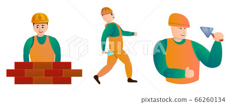 Masonry worker icons set, cartoon style - Stock Illustration [66260134 ...