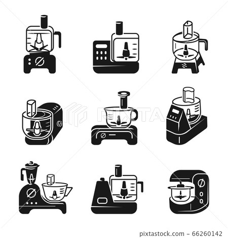 Food processor icons set, simple style - Stock Illustration [66260142 ...