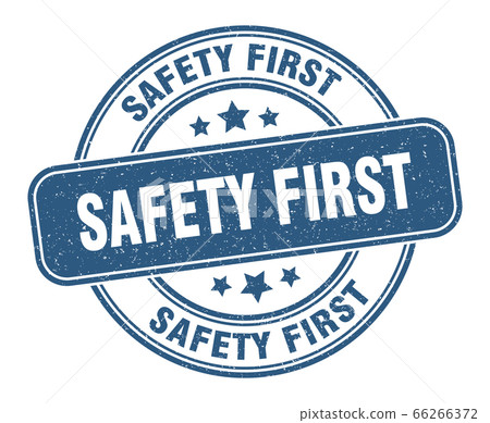 safety first stamp. safety first label. round - Stock Illustration ...