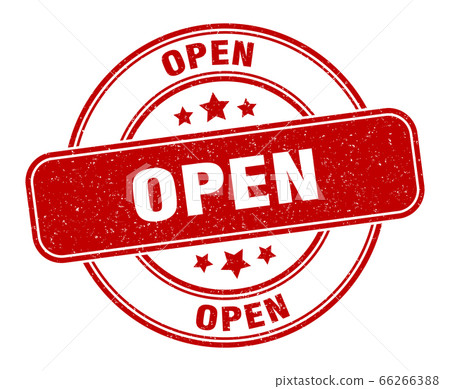 open stamp. open label. round grunge sign - Stock Illustration ...