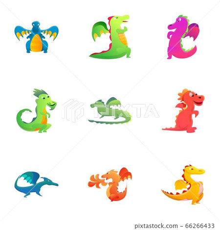 Dragon fantasy icon set, cartoon style - Stock Illustration [66266433 ...