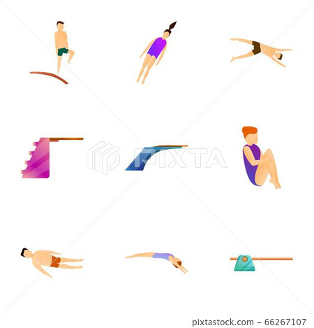 Pool diving board icon set, cartoon style - Stock Illustration ...