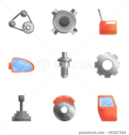 Car motor parts icon set, cartoon style - Stock Illustration [66267166 ...