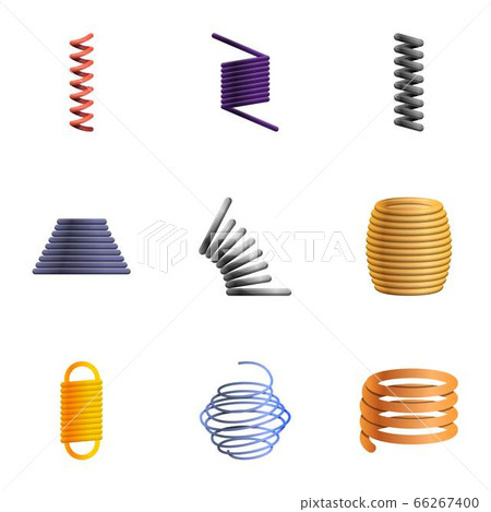 Elastic coil spring icon set, cartoon style - Stock Illustration ...