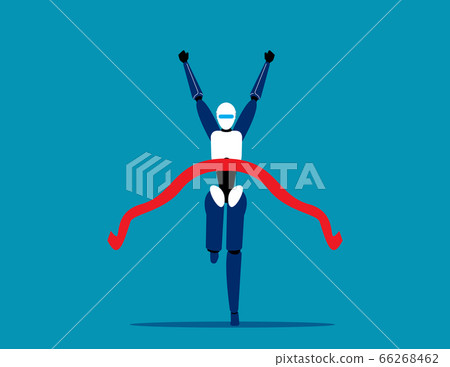 Robot crossing finish line. Winner competition - Stock Illustration ...