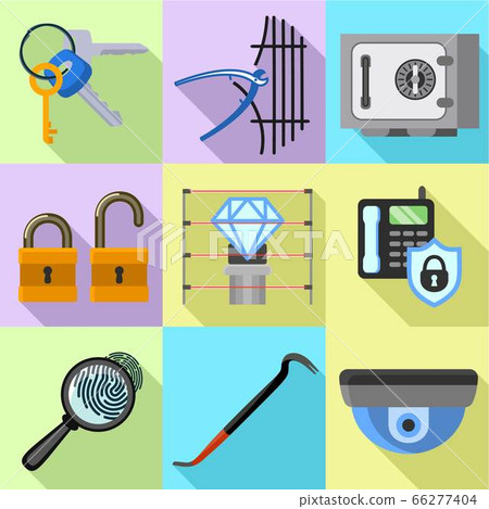 Museum security icon set, flat style - Stock Illustration [66277404 ...