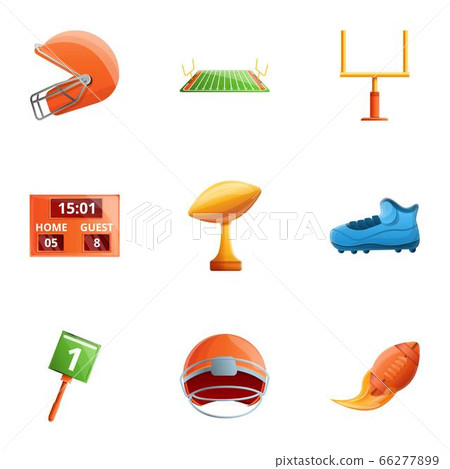 American football equipment icon set, cartoon... - Stock Illustration ...