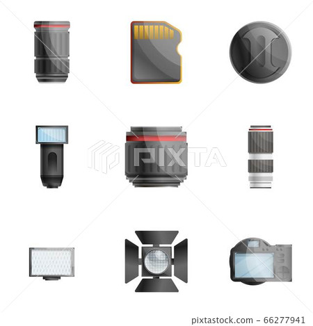 Camera photo tools icon set, cartoon style - Stock Illustration ...