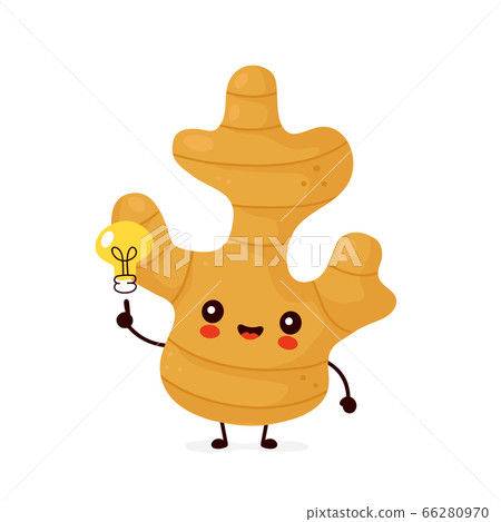 Cute happy funny ginger root with light bulb - Stock Illustration ...