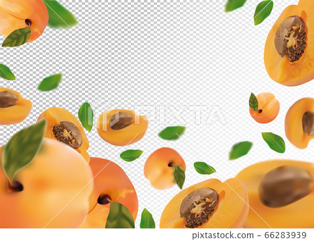 Apricot background. Fresh apricot with green... - Stock Illustration ...