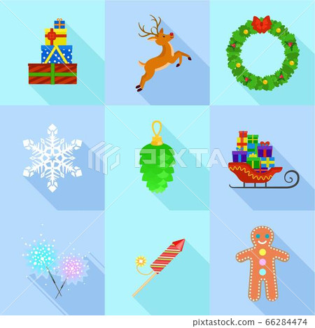 Xmas time icon set, flat style - Stock Illustration [66284474] - PIXTA
