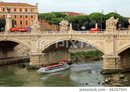 Landscape of river and bridge flowing through... - Stock Photo ...