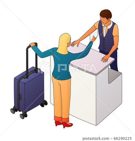 Two people interact near the reception or counter - Stock Illustration ...