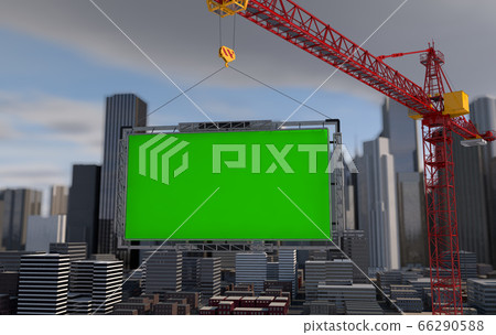 Crane lifts the billboard. city landscape - Stock Illustration ...