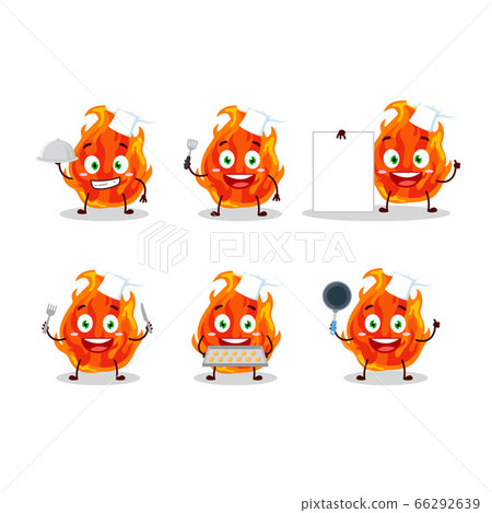 Cartoon character of fire with various chef... - Stock Illustration ...