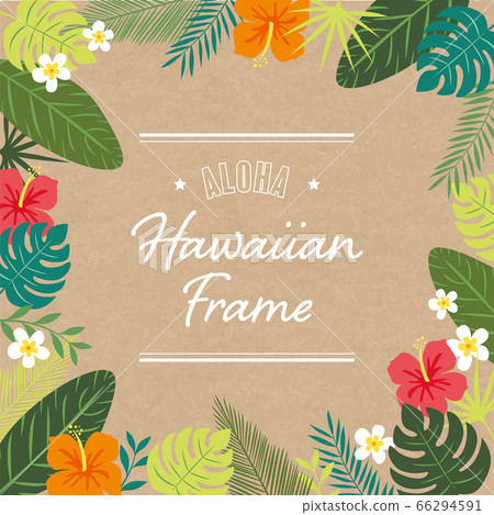 Hawaiian frame of hibiscus and plants - Stock Illustration [66294591 ...