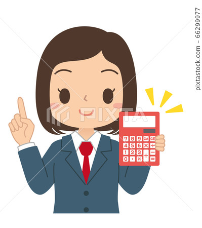 Female student holding a calculator while... - Stock Illustration ...
