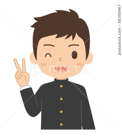 Male student doing a peace sign with a smile - Stock Illustration ...