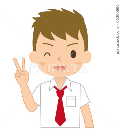 Male student doing a peace sign with a smile - Stock Illustration ...