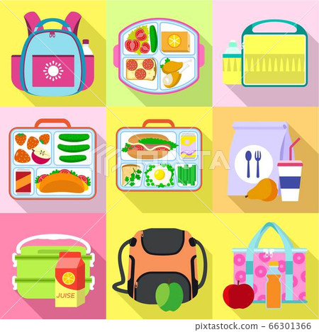 Snack lunch bag icon set, flat style - Stock Illustration [66301366 ...