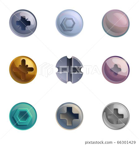 Metal bolt head icon set, cartoon style-插圖素材 [66301429] - PIXTA圖庫